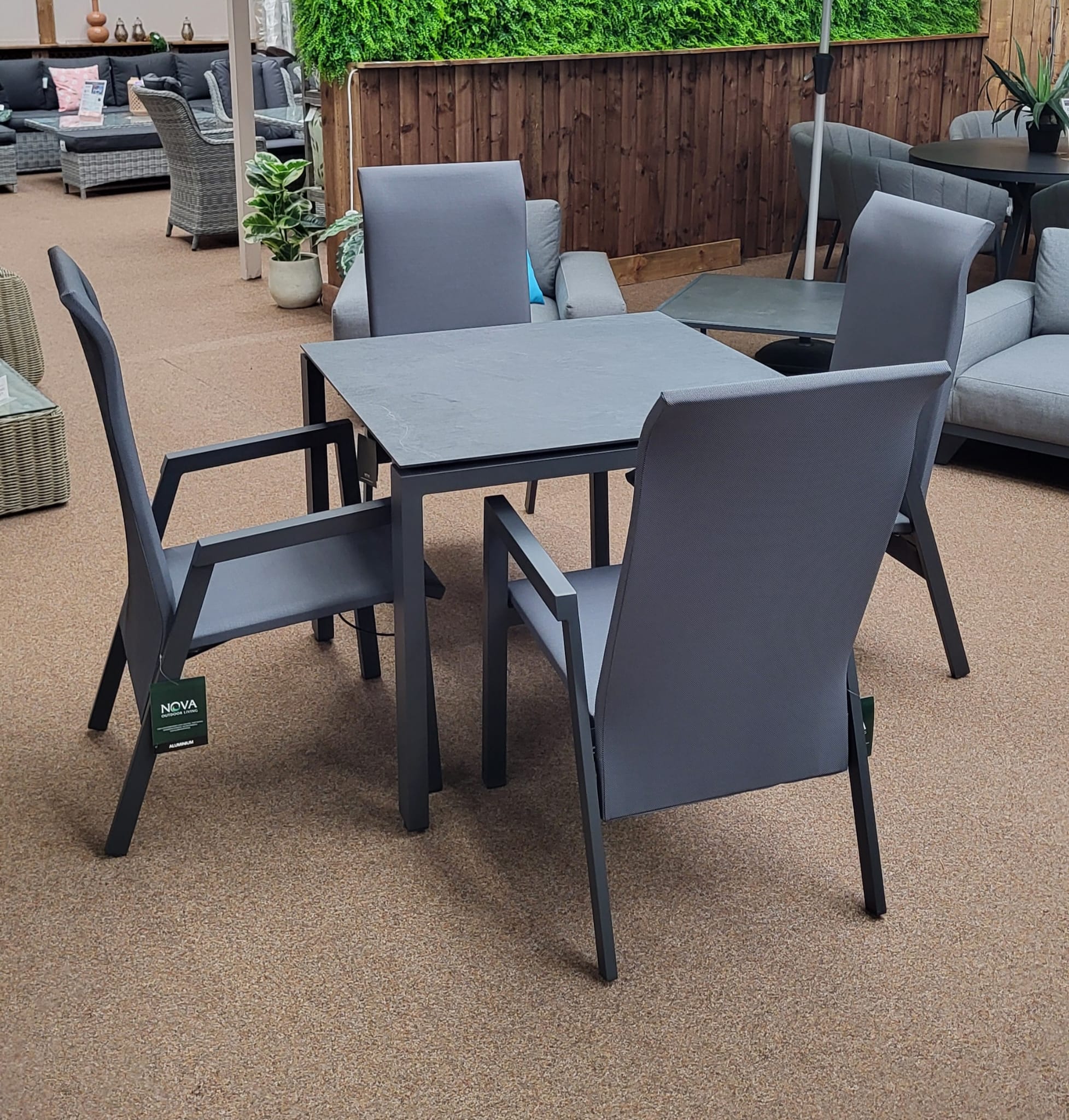 Outdoor 4 Seat Grey HPL Goa Table with Reclining Venice Chairs